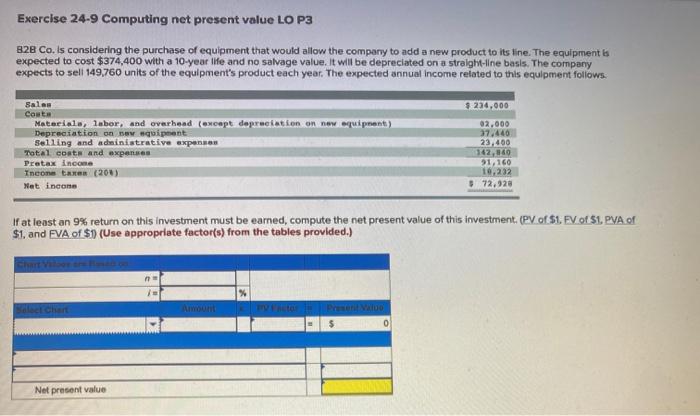 Solved Exercise 24-9 Computing net present value LO P3 B2B | Chegg.com