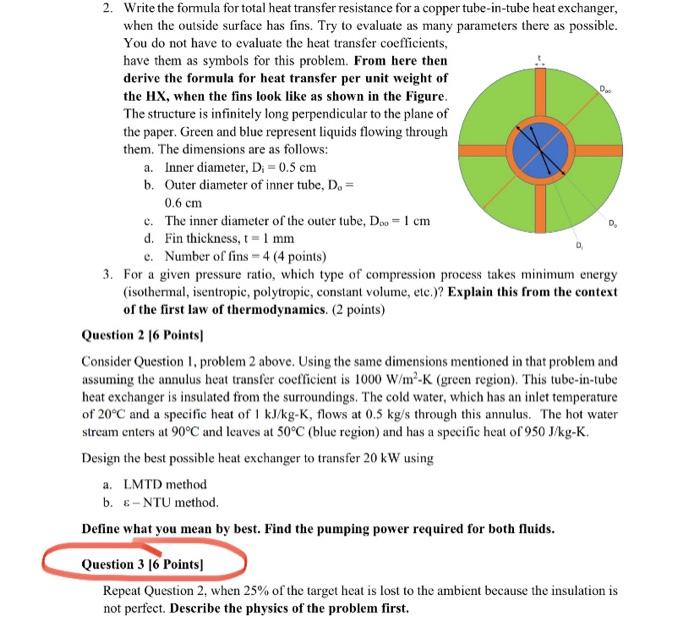 2. Write the formula for total heat transfer | Chegg.com