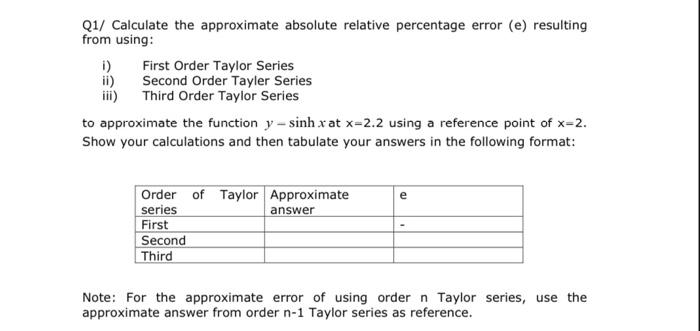 Solved Q1/ Calculate the approximate absolute relative | Chegg.com