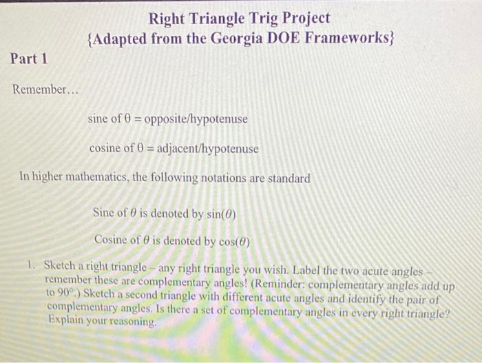 Solved Right Triangle Trig Project {Adapted from the Georgia | Chegg.com