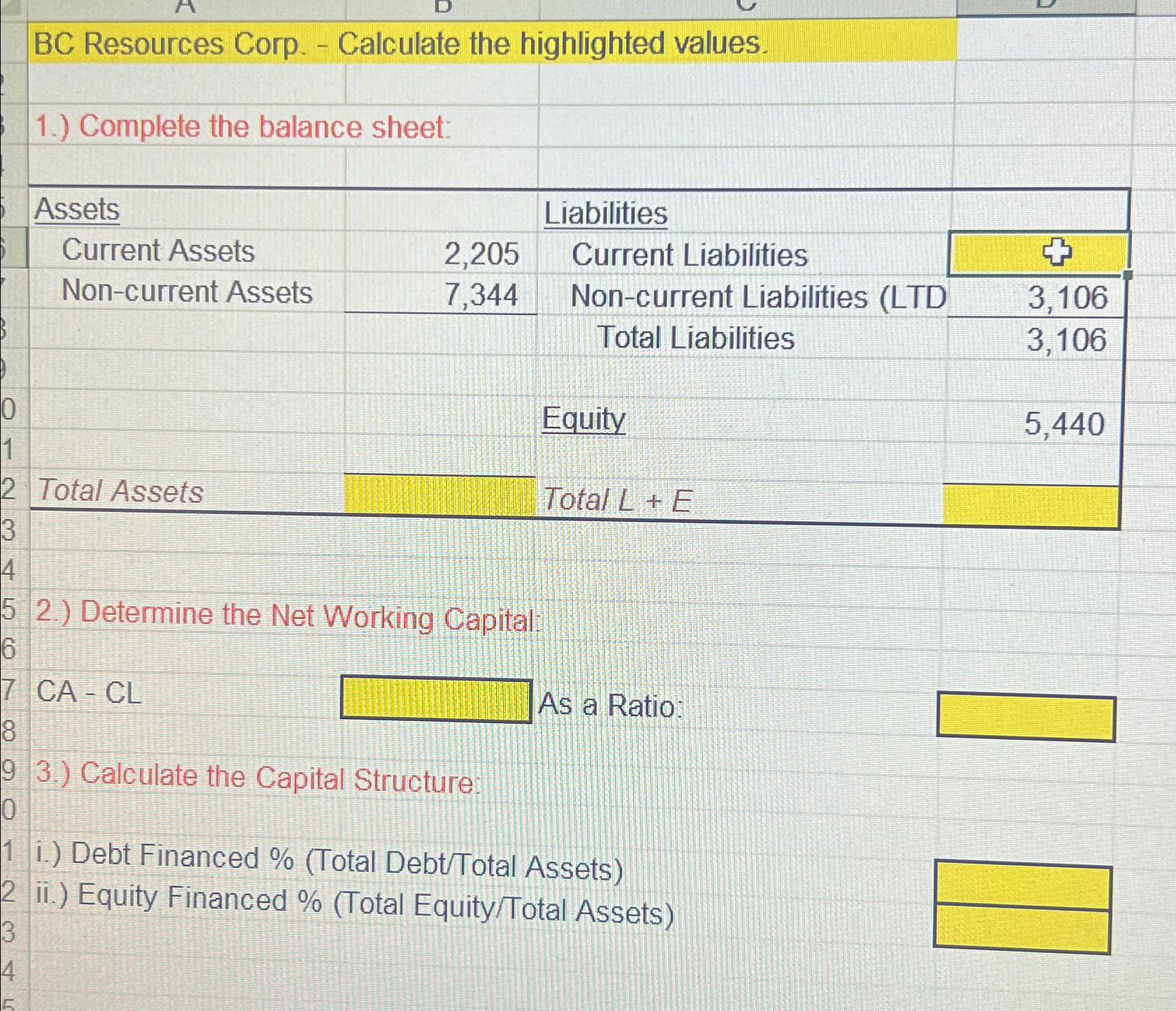 Solved BC Resources Corp. - Calculate the highlighted | Chegg.com