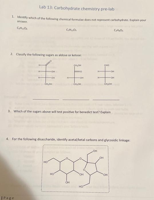 Solved Lab 13: Carbohydrate chemistry pre-lab 1. Identify | Chegg.com