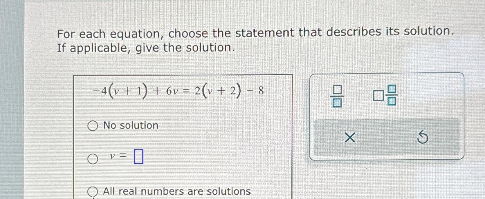Solved For each equation, choose the statement that | Chegg.com