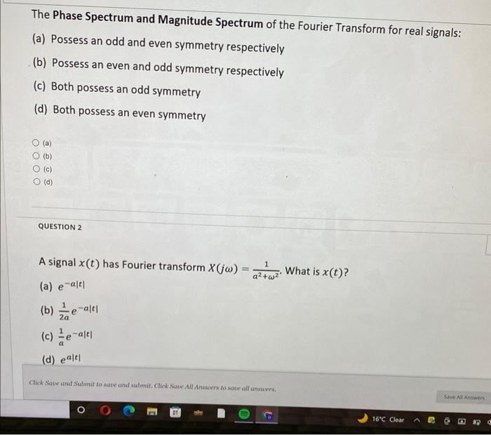 Solved The Phase Spectrum and Magnitude Spectrum of the | Chegg.com