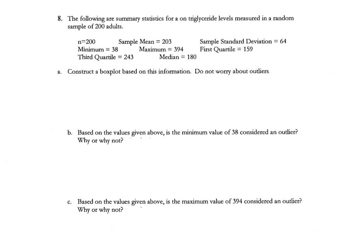 Solved The following are summary statistics for a on | Chegg.com