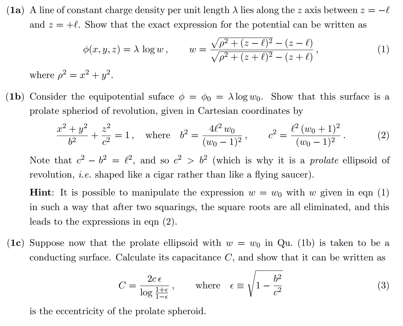 Solved (1a) ﻿A line of constant charge density per unit | Chegg.com