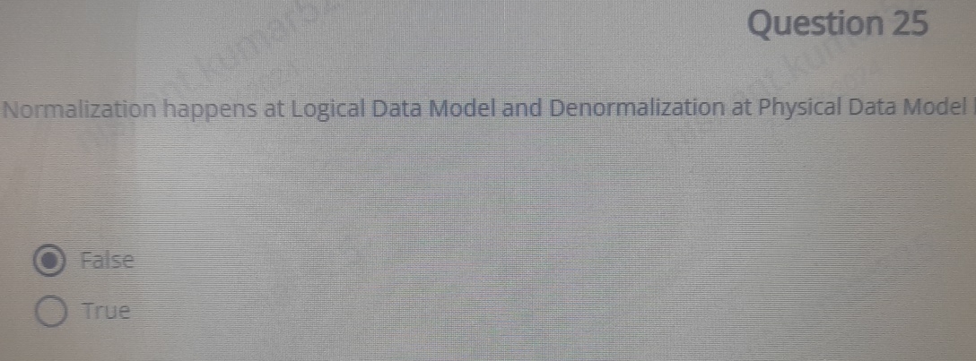 Solved Question 25Normalization happens at Logical Data | Chegg.com