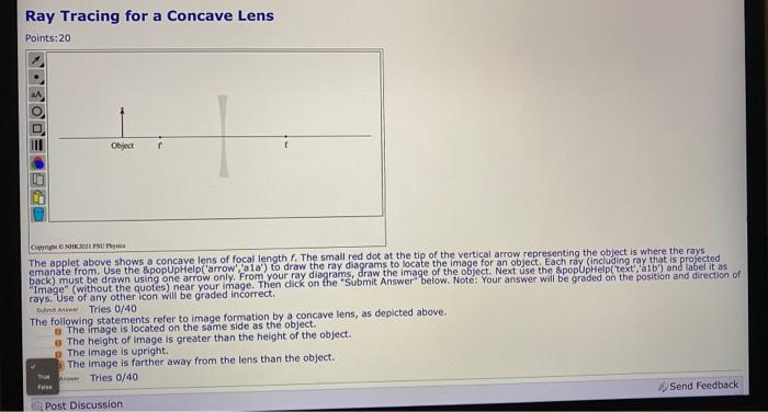 Solved Ray Tracing for a Concave Lens Points:20 NOOECDG | Chegg.com