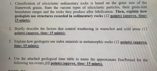 Solved 1. Classification of siliciclastic sedimentary rocks | Chegg.com