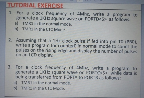 Solved TUTORIAL EXERCISE - ﻿using ATMEGA321.) ﻿For a clock | Chegg.com