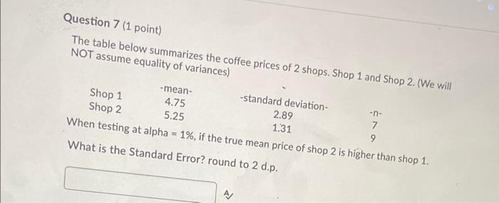 Solved Question 7 (1 point) The table below summarizes the | Chegg.com