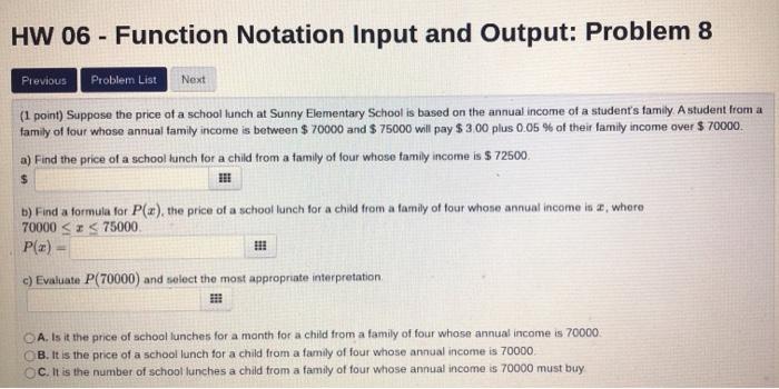 Solved HW 06 - Function Notation Input and Output: Problem 8 | Chegg.com
