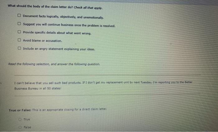 5. Direct Claims Claim letters record complaints and | Chegg.com