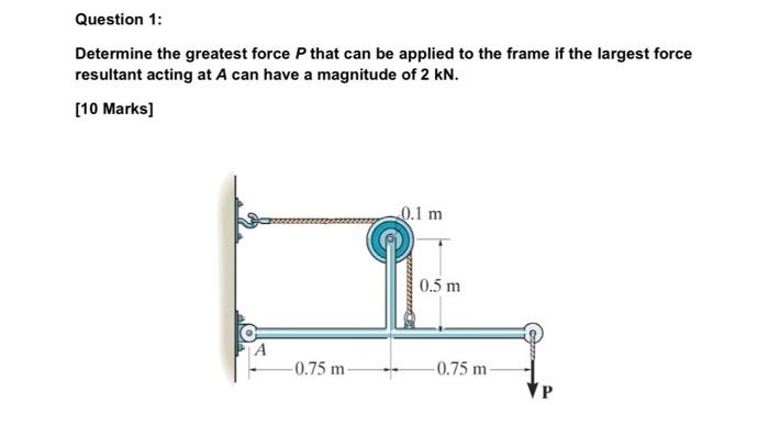 Solved Question 1 Determine The Greatest Force P That Can
