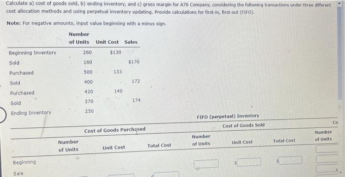 Solved Calculate a) cost of goods sold, b) ending inventory, | Chegg.com