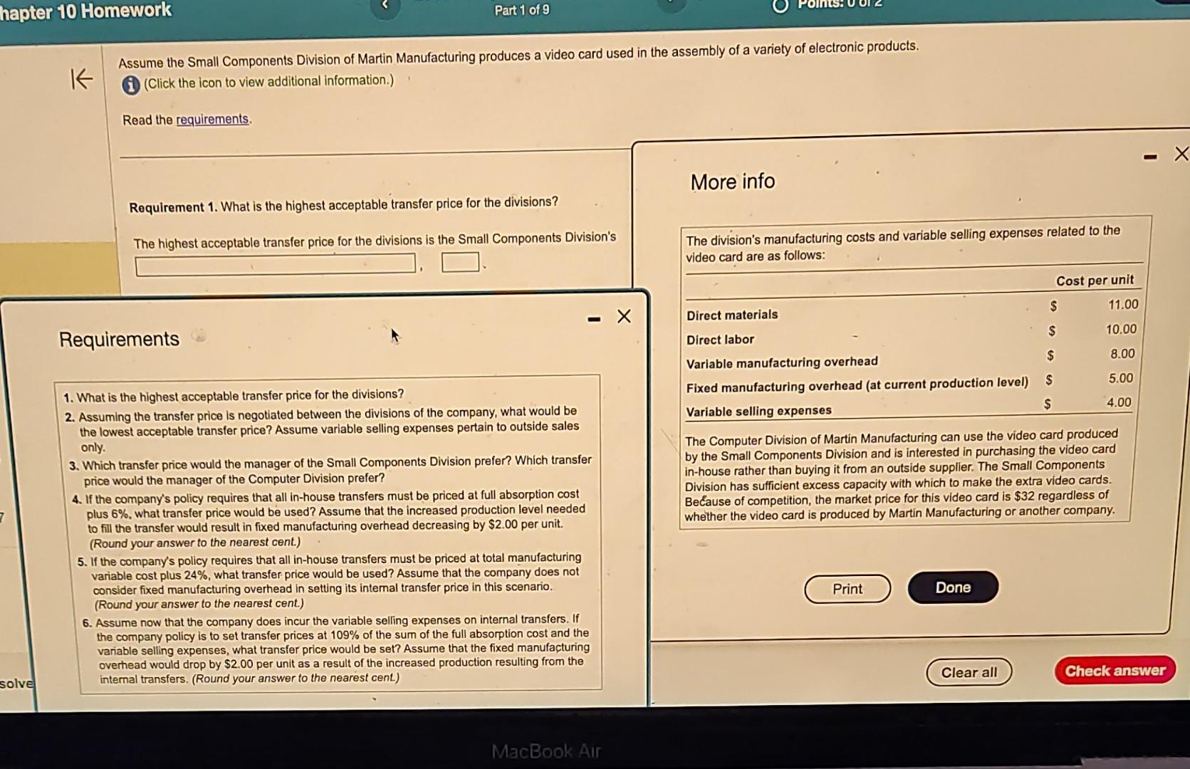 Solved Assume the Small Components Division of Martin | Chegg.com