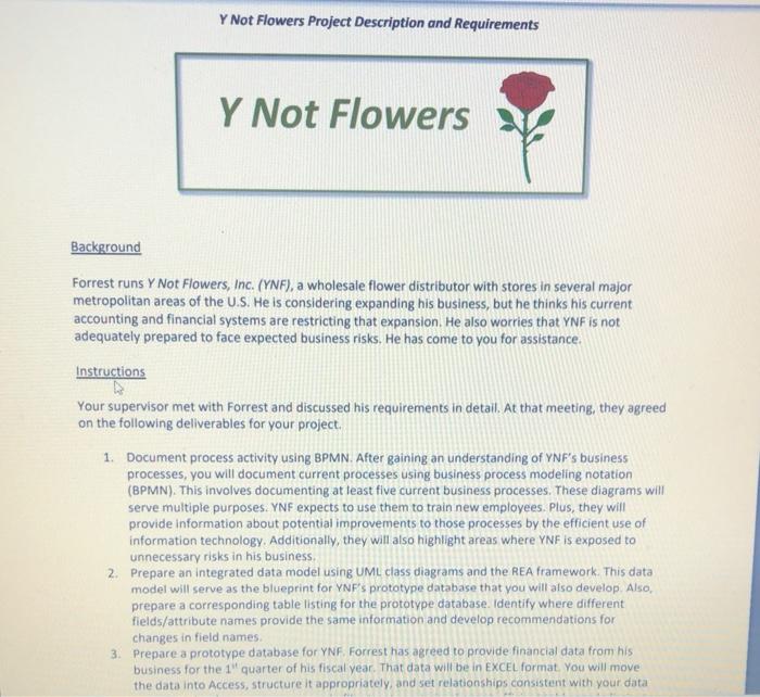 Solved Y Not Flowers Project Description and Requirements Y | Chegg.com