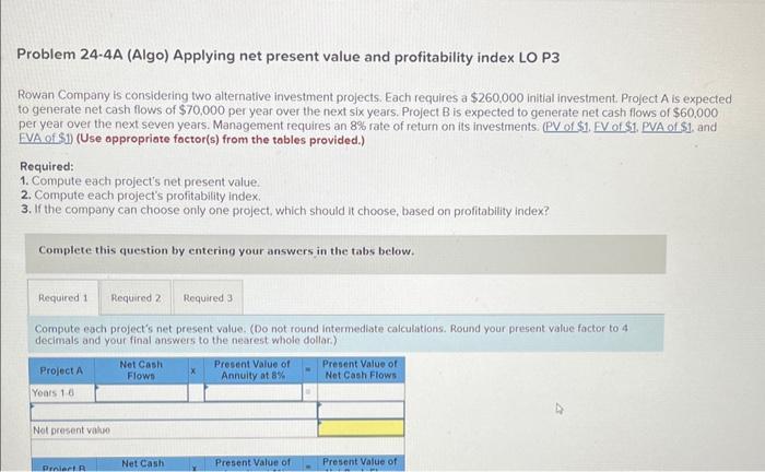 Solved Problem 24-4A (Algo) Applying net present value and | Chegg.com