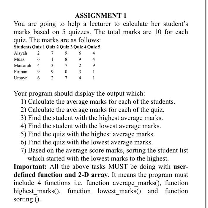 Solved ASSIGNMENT 1 You are going to help a lecturer to | Chegg.com