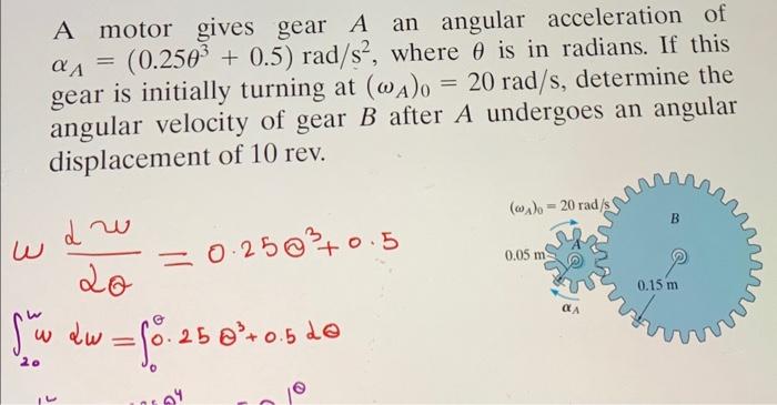 Solved A motor gives gear A an angular acceleration of | Chegg.com