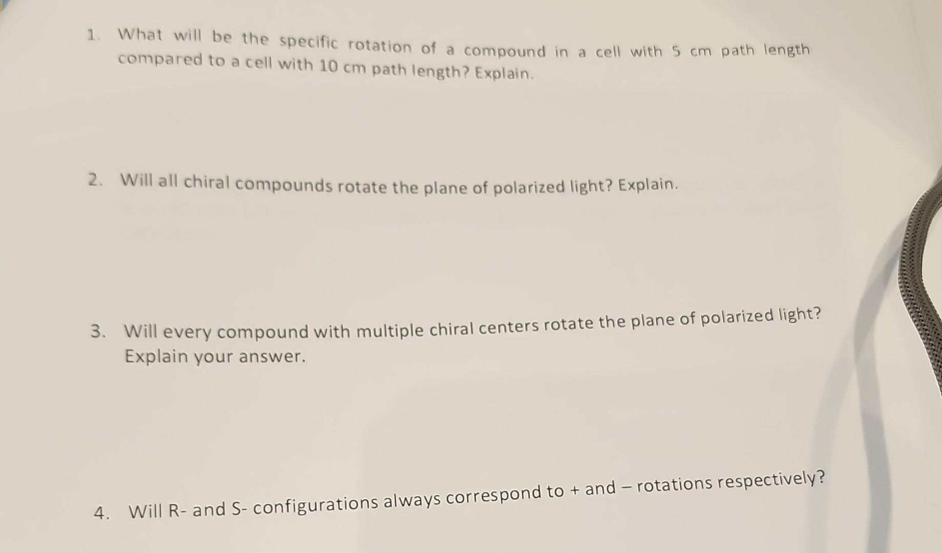 Solved 1. What will be the specific rotation of a compound | Chegg.com
