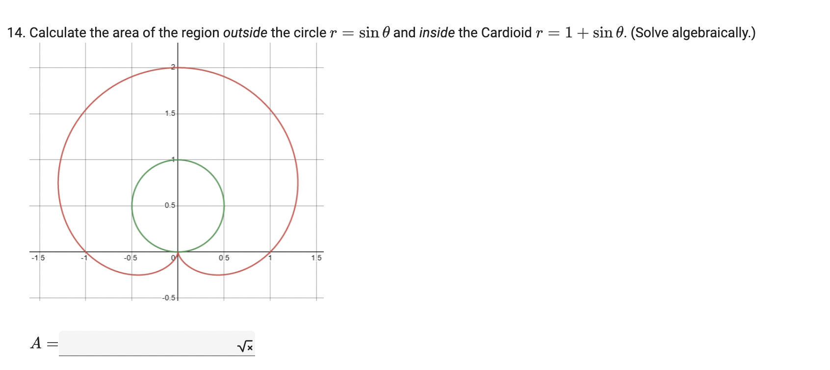 Solved Calculate the area of ﻿the region outside the circle | Chegg.com