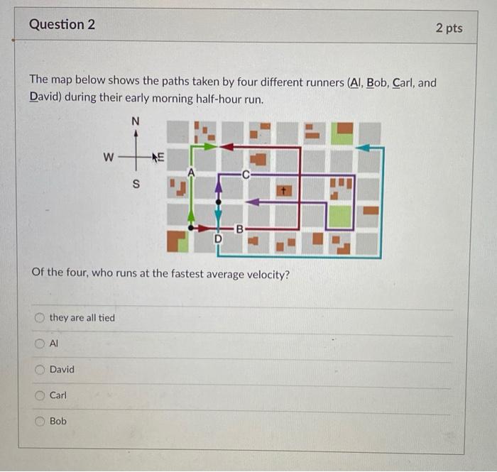 Solved Question 2 2 pts The map below shows the paths taken | Chegg.com