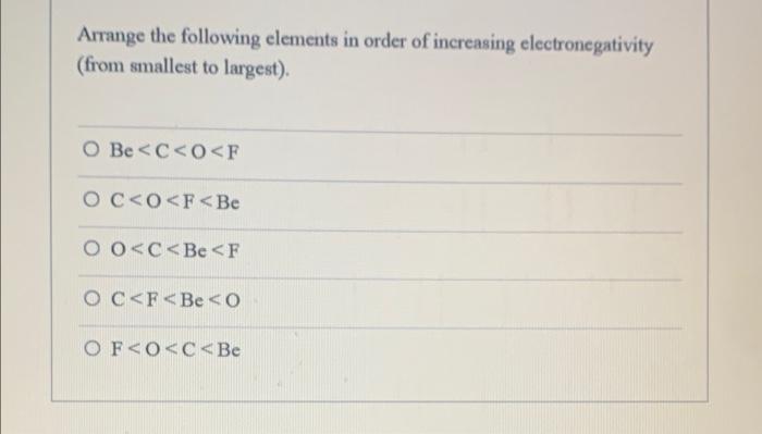 Solved Arrange the following elements in order of increasing | Chegg.com