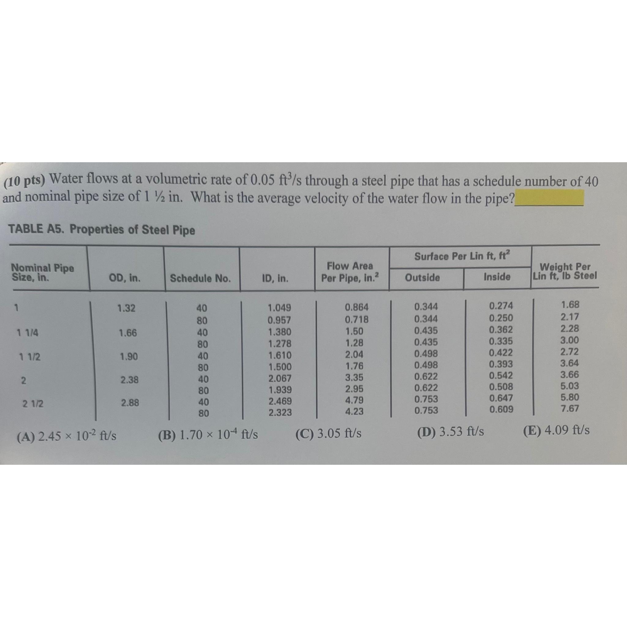 Solved (10 ﻿pts) ﻿Water flows at a volumetric rate of | Chegg.com