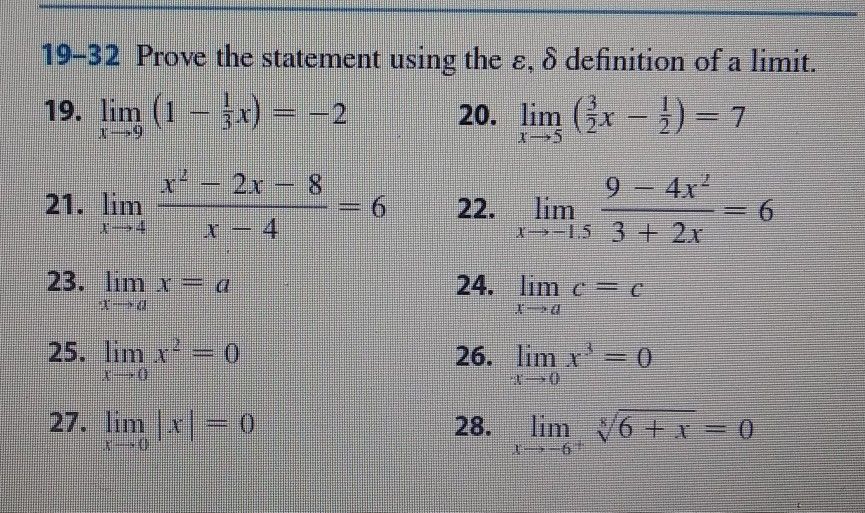 Solved 19-32 Prove the statement using the 8, 8 definition | Chegg.com