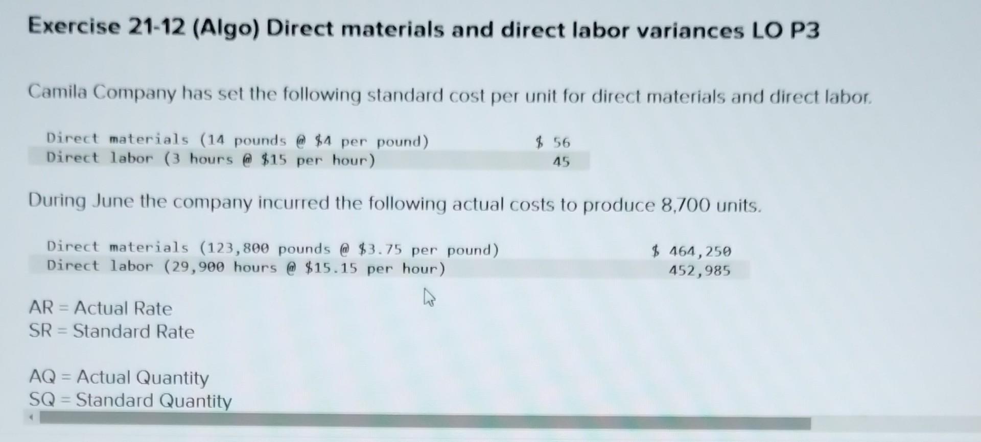Solved Exercise 21-12 (Algo) Direct materials and direct | Chegg.com