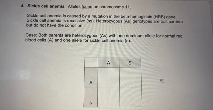 Solved 4. Sickle cell anemia. Alleles found on chromosome | Chegg.com
