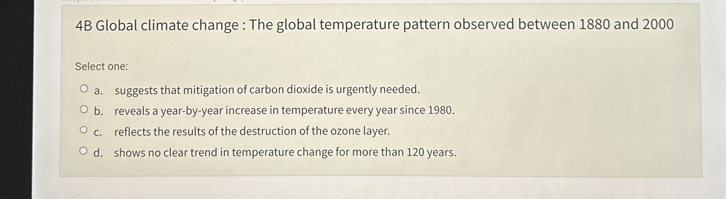Solved 4B Global climate change : The global temperature | Chegg.com