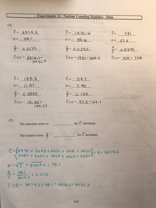 Solved Experiments 11: Nuclear Counting Statistics - Data | Chegg.com