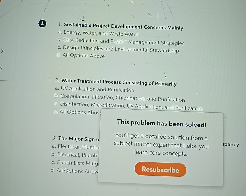 Solved 8 1. ﻿Sustainable Project Development Concerns | Chegg.com