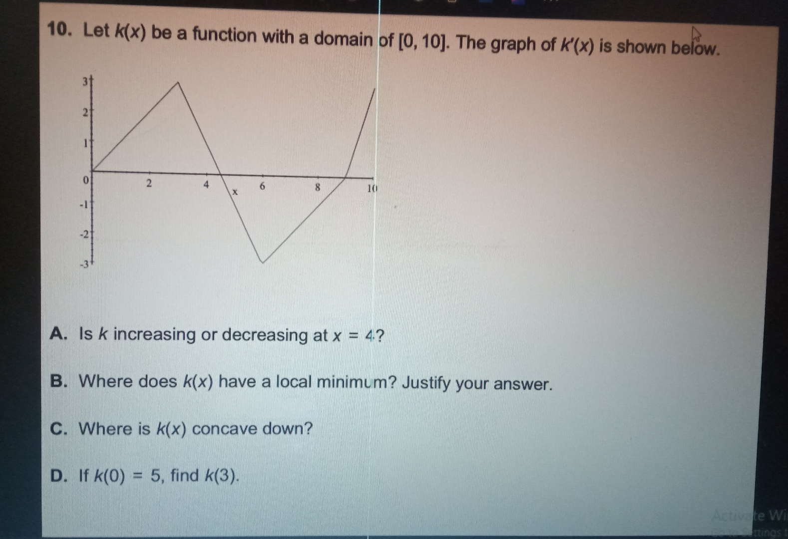 Solved Let k(x) ﻿be a function with a domain of 0,10. ﻿The | Chegg.com