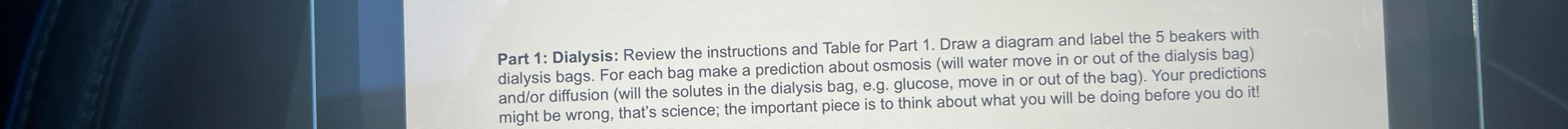 Solved Part 1: Dialysis: Review the instructions and Table | Chegg.com