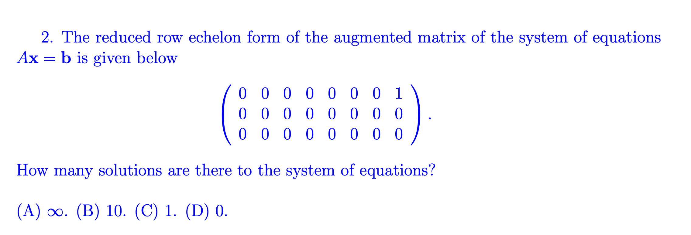 Solved The reduced row echelon form of the augmented matrix | Chegg.com