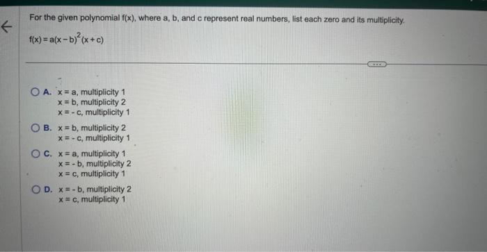 Solved For the given polynomial f(x), where a, b, and c | Chegg.com