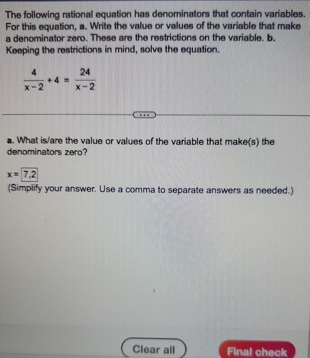 Solved The following rational equation has denominators that | Chegg.com