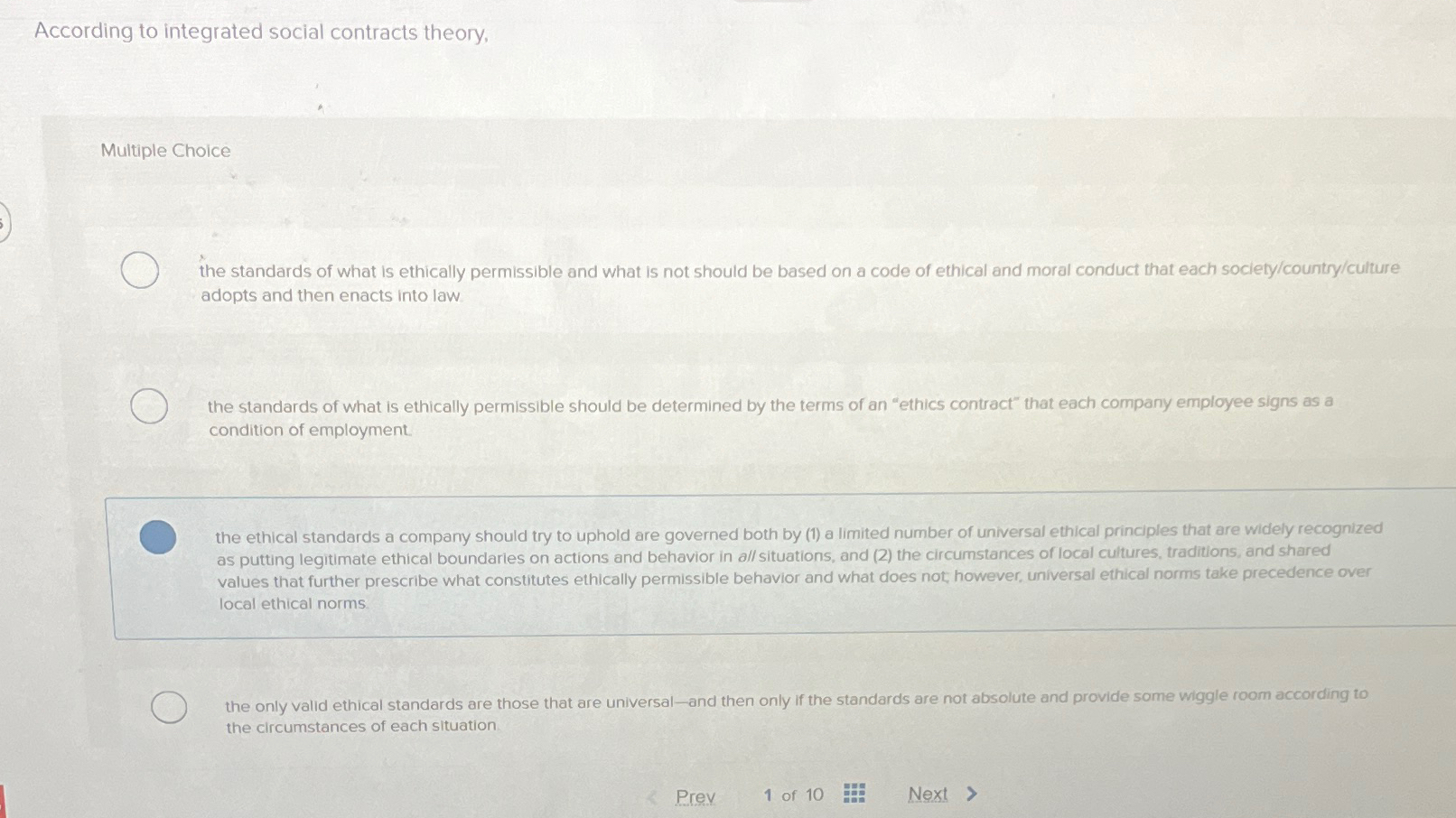 Solved According to integrated social contracts | Chegg.com