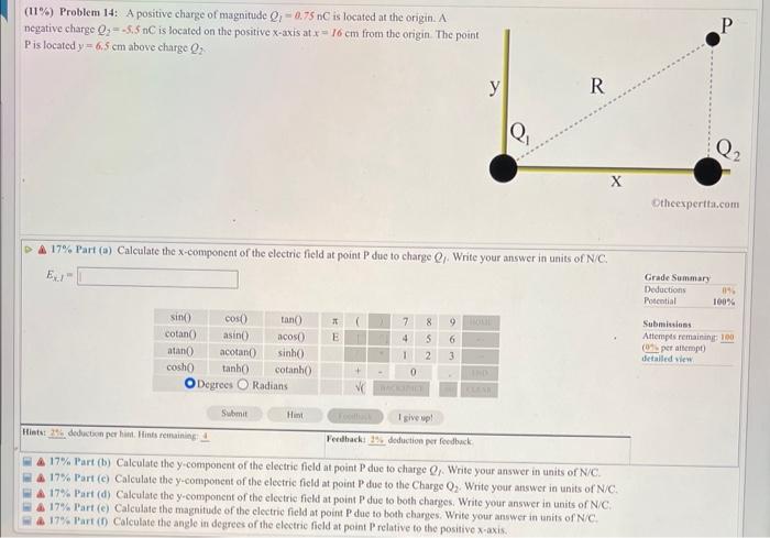 Solved (11\%) Problem 14: A positive charge of magnitude | Chegg.com