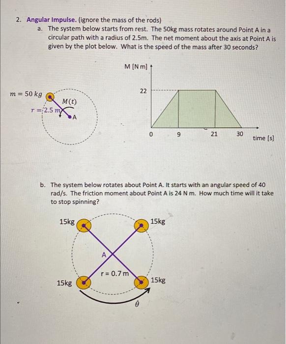 Solved 2. Angular Impulse. (ignore the mass of the rods) a. | Chegg.com