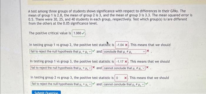 Solved A test among three groups of students shows | Chegg.com