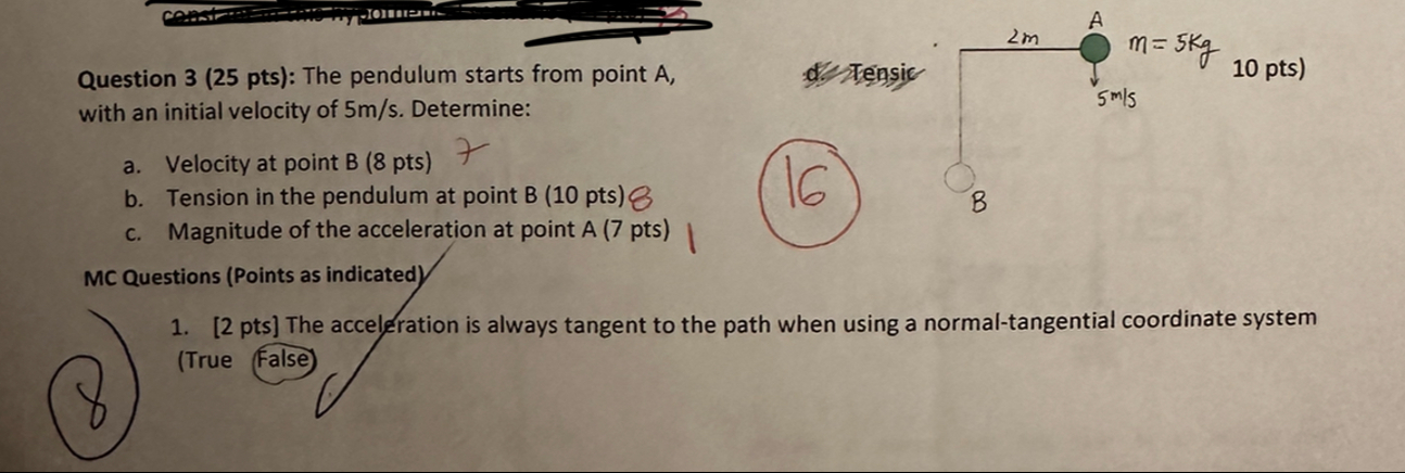 Solved Question 3 ( 25 ﻿pts): The pendulum starts from point | Chegg.com