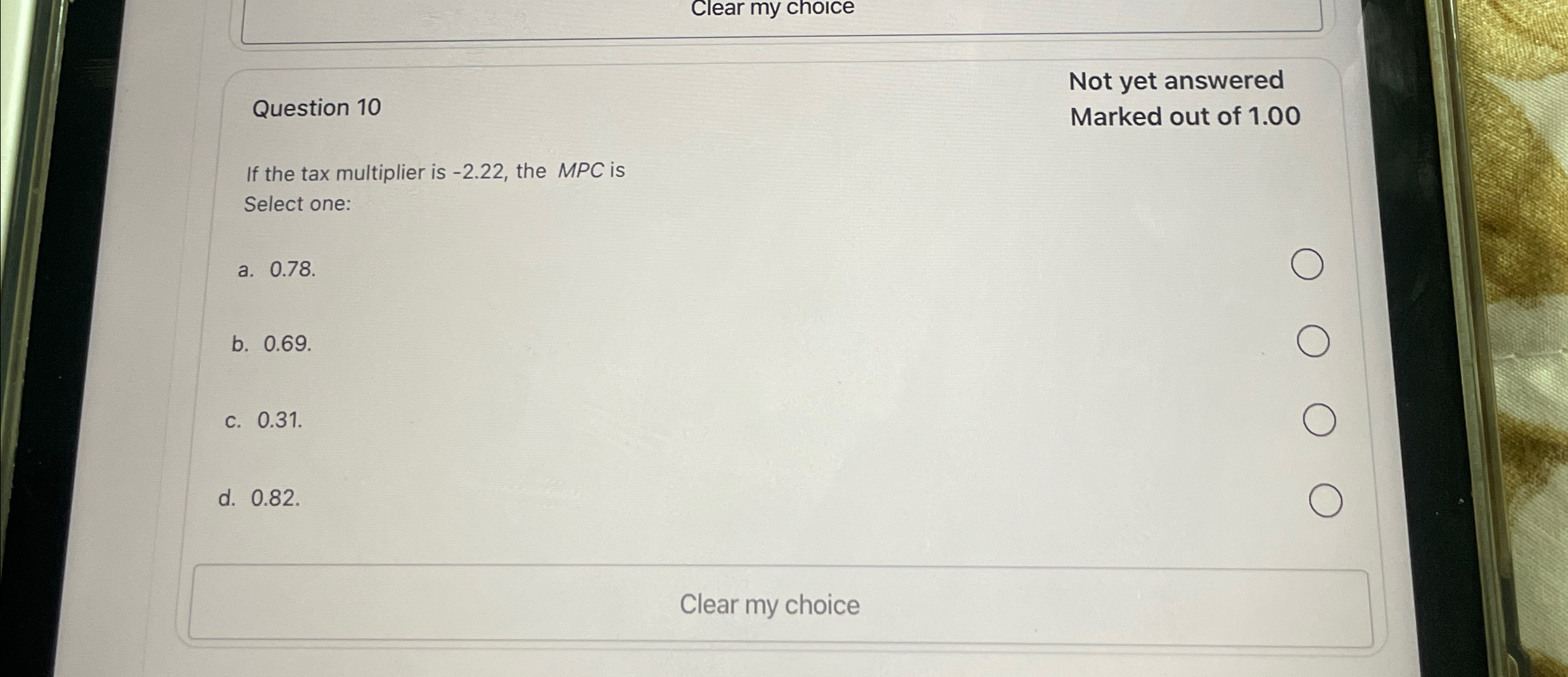 Solved Clear my choiceQuestion 10Not yet answered Marked out | Chegg.com