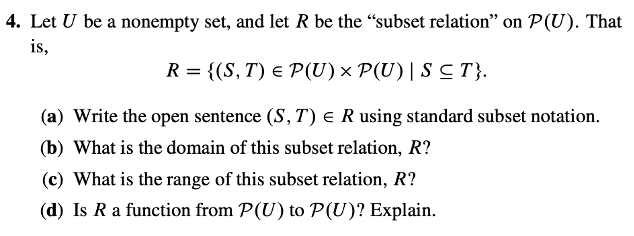 Solved Let U ﻿be a nonempty set, and let R ﻿be the "subset | Chegg.com
