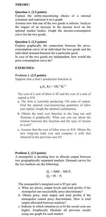 Solved THEORY: Question 1. (2.5 points) Explain the | Chegg.com