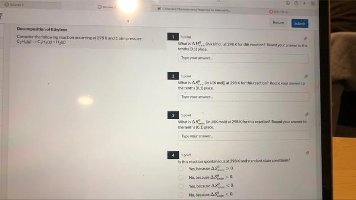 Solved 2 Return Submit Decomposition of Ethylene Consider | Chegg.com