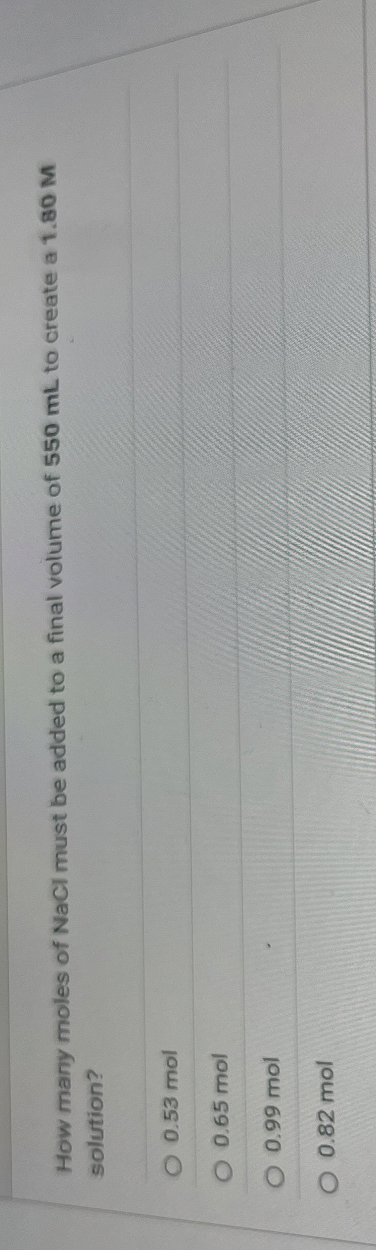 Solved How many moles of NaCl must be added to a final | Chegg.com